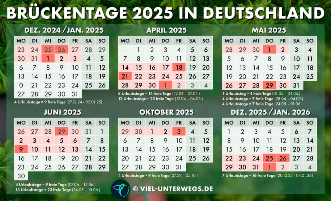 Feiertage 2025: Tipps zum Urlaub planen mit Brückentagen