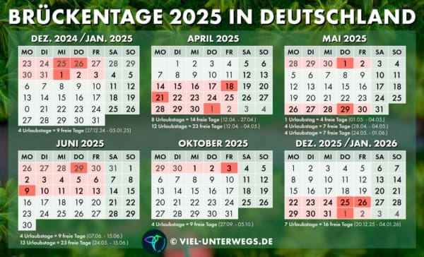 Feiertage 2025: Tipps zum Urlaub planen mit Brückentagen